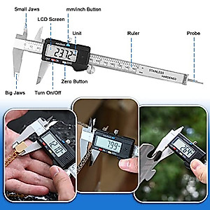 PTSTEL Digital Caliper, 6 Inch Electronic Digital Caliper Measuring Tool Accuracy with Large LCD Screen, Auto-Off Feature, Inch and Millimeter Conversion Stainless Steel Calipers for DIY/Household