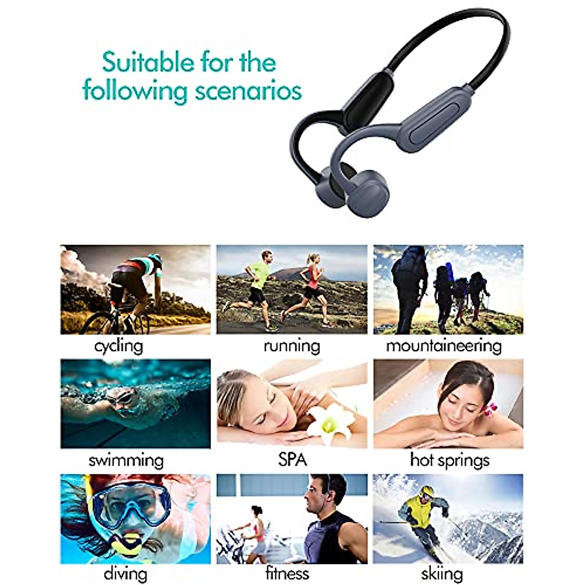 IP68 Underwater Waterproof Swimming Headset Bone Conduction Earphone with MP3 and Bluetooth for Swimmers Open-Ear Elastic Band (Black)