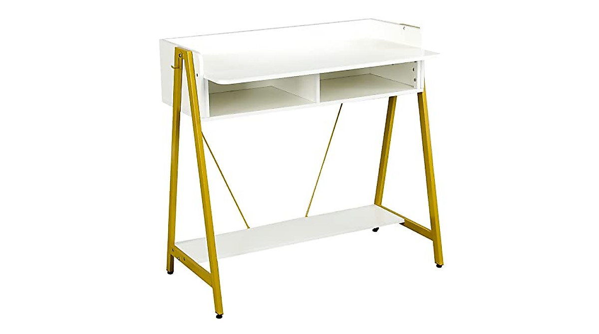 TEAMIX Desk DA80: Modern White + Gold Computer & Gaming Desk