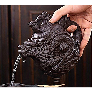 Authentic Yixing Teapot Dragon and Phoenix Tea Pot Big Capacity Purple Clay Tea Set Kettle Kung Fu Teapot (Black)