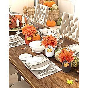 Nefelibata Fall Mason Jar Floral Arrangement Table Centerpiece with Faux Maple Leaves Pumpkins Slices Autumn Farmhouse Decor Tiered Tray Happy Fall Y'all Home Ornaments Set of 3 Orange-White-Brown