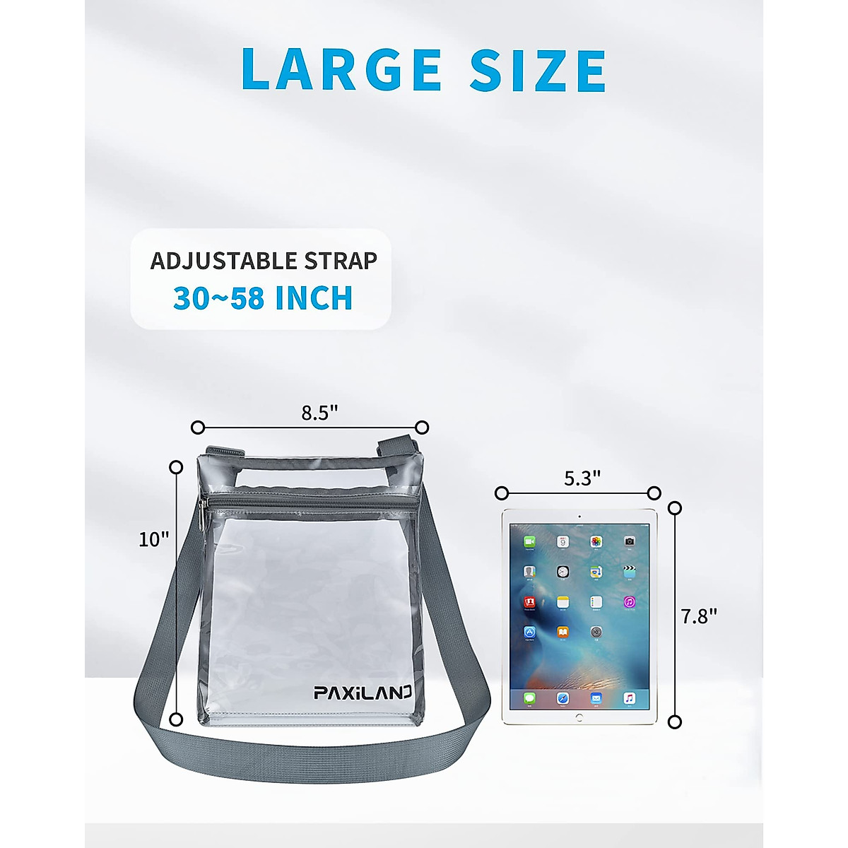 Clear Bag Stadium Approved PVC Clear Purse Clear Crossbody Bag with Adjustable Strap Upgraded Capacity Perfect for Concert Work Sports Festivals Grey