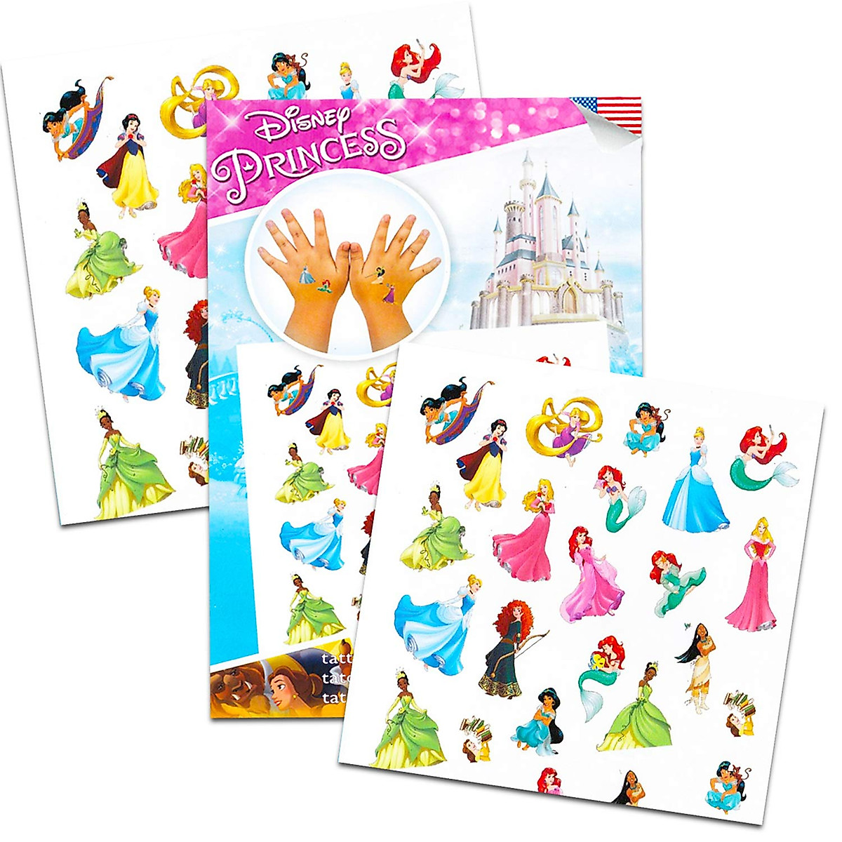 Disney Tattoos Party Favor Set for Girls - 150 Temporary Tattoos Featuring Minnie Mouse, Disney Princess and Frozen with Stickers and Door Hanger (6 Tattoo Sheets)