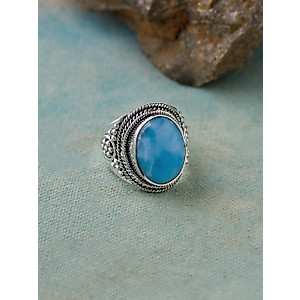 YoTreasure 12x16 MM Larimar Solitaire 925 Sterling Silver Chunky Ring