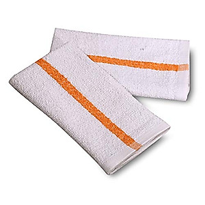 12 PC New Cotton Blend White Restaurant Bar Mops Kitchen Towels (1 Dozen) (12, Gold Stripe)