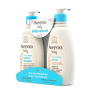 Aveeno Baby Gentle Moisturizing Daily Care Set, Natural Oat Extract, Natural Colloidal Oatmeal, 2 Items