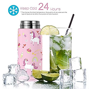 GLINK Kids Insulated Water Bottle with Straw for School, Cute Stainless Steel with Auto Flip Lid Water Bottle for Kids, Children, Boys, Girls (14oz, Unicorn-Pink)