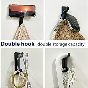 Josmimic 6-Pack Adhesive Towel Hooks: Heavy Duty 10LB Wall Hooks, for Coat/Robe Stick on Bathroom, Black, Stainless