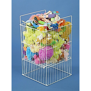 White Wire Display Bin with Height-Adjustable Bottom Shelf, 18 x 18 Dump Bin for Retail Use