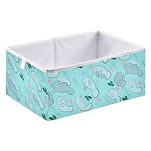 Emelivor Blue Manatees Rectangle Storage Bins Fabric Storage Cube Collapsible Foldable Storage Baskets Organizer Containers for Shelves Office Clothes Clothing Home Book,16 x 11inch