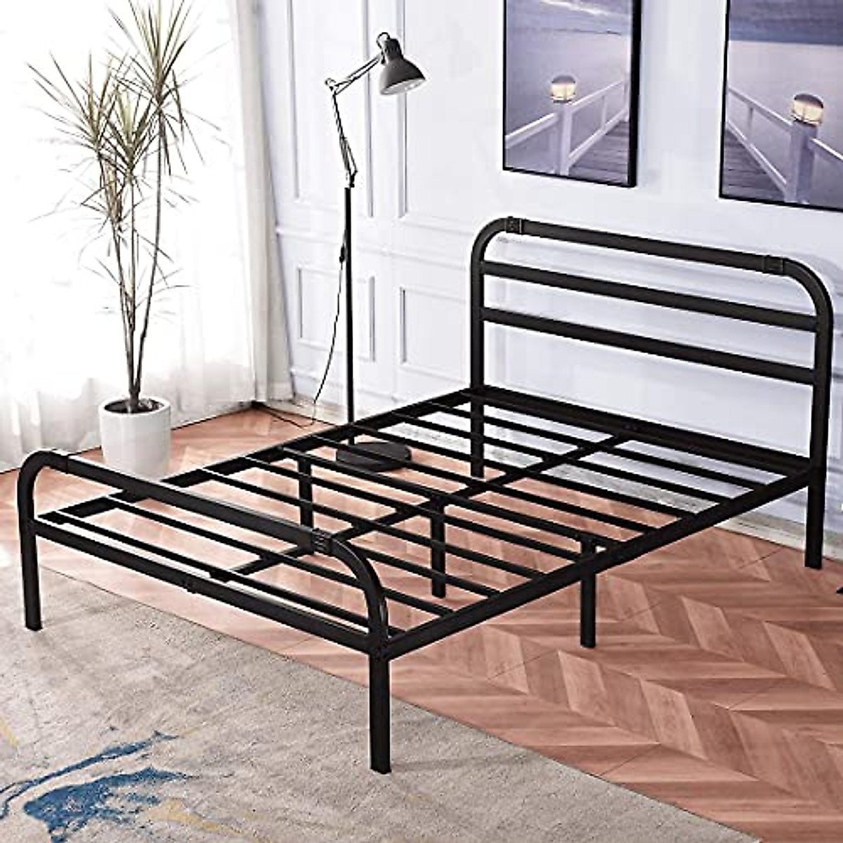 TATAGO 14 Inch Queen Bed Frame with 40 Inch Matte Curved Design Headboard and Footboard, Heavy Duty Metal Platform Mattress Foundation, 3500lbs Extra-Strong Support, No Noise