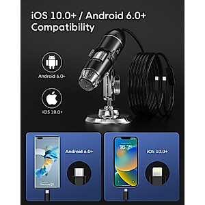 USB Digital Microscope, SKYEAR 50X-1600X Magnification Handheld Digital Microscope Compatible with iOS & Android Devices, Adjustable Stand, 8 LED Lights, Portable Microscope Camera for Adults, Kids