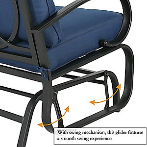 Ulax Furniture Outdoor Loveseat Patio Swing Glider Bench Chair with 100% Olefin Cushion (Navy)
