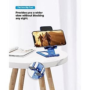 MEISO Cell Phone Stand, Fully Foldable Phone Holder for Desk, Desktop Mobile Phone Cradle Dock Compatible with iPhone, Samsung Galaxy, iPad Mini, Tablets Up to 10” (Navy Blue)