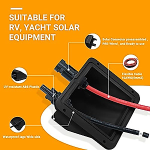 Trisinger Solar Weatherproof ABS Double Cable Entry Gland, 0.33ft 10ft 10AWG Soft Solar Extension Cable and Connector, UV Resistance Dual Cable Entry Housing on Rv, Boat, Camper (10 Ft Black)