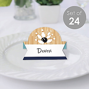 Big Dot of Happiness Strike Up the Fun - Bowling - Birthday Party or Baby Shower Tent Buffet Card - Table Setting Name Place Cards - Set of 24