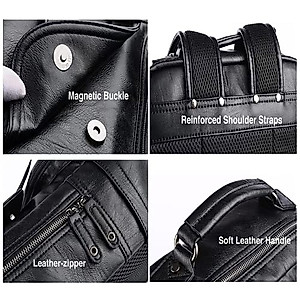 HKZHITOU Laptop Backpack For Men Vintage Leather College Backpack Black Travel Waterproof Bags Fit 16 Inch Notebook