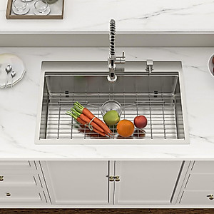 33 Kitchen Sink Drop In - Donsdey 33 Inch Kitchen Sink Ledge Workstation 16 Gauge Stainless Steel Drop In Topmount Single Bowl Rectangular Kitchen Sink Basin