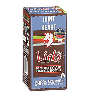 Licks Pill-Free Dog Joint and Heart - Glucosamine & Omega 3 Fish Oil Supplement for Dogs - Inflammation Supplements for Joint Support - Gel Packets - 30 Use