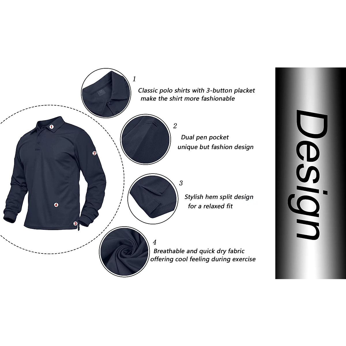 BIYLACLESEN Tactical Polo Shirt Men Moisture Wicking Polo Military Polo Shirt Golf Shirts Long Sleeve Polyester Polo Shirts Outdoor Life Polo Shirts