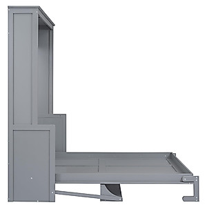 Harper & Bright Designs Queen Size Murphy Bed with a Storage Shelf, Space-Saving Wall Bed for Multipurpose Guest Room or Home Office - Gray