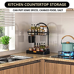 BeesVo 2 Sets of 2-Tier Bathroom Organizer Countertop - Kitchen Spice Rack Organizer, Multi-Purpose Counter Organization and Storage for Bathroom, Kitchen, Bedroom, Offices, Metal Black