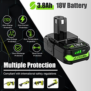 Upgraded Model 2Pack 3800mAh Replacement for Ryobi 18V Battery Lithium Compatible with Ryobi 18 Volt Battery ONE+ Plus P102 P103 P104 P105 P107 P108 P109 Cordless Power Tools