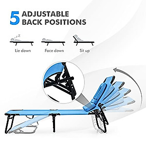 Giantex Chaise Folding Chair Adjustable Beach Patio Lounge Recliner, Blue