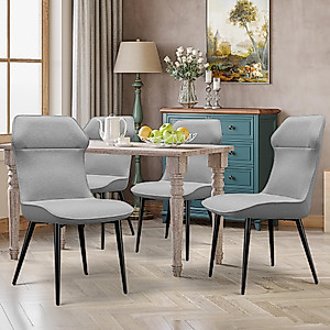 Dining Chairs Set of 4,Modern Upholstered Parsons Fabric Dining Chair,Adjustable Sturdy Metal Legs and High Back Kitchen Dining Room Chairs,Gray