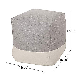 Christopher Knight Home Tattnall Contemporary Two Tone Fabric Cube Pouf, Gray, Beige