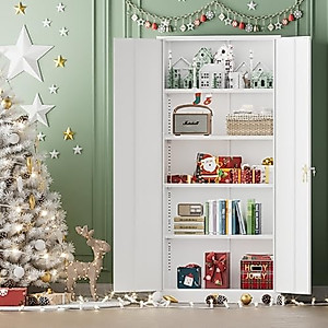 INTERGREAT Metal Storage Cabinet,72" Steel Lockable File Cabinet with Locking Doors and Adjustable Shelves,Locking Tool Cabinets for Office,Home,Garage,Gym,School (White)