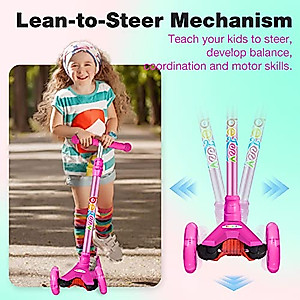 BELEEV Scooters for Kids 3 Wheel Kick Scooter for Toddlers Girls Boys, 4 Adjustable Height, Lean to Steer, Light up Wheels, Extra-Wide Deck, Easy to Assemble for Children Ages 3-12 (Rose Pink)