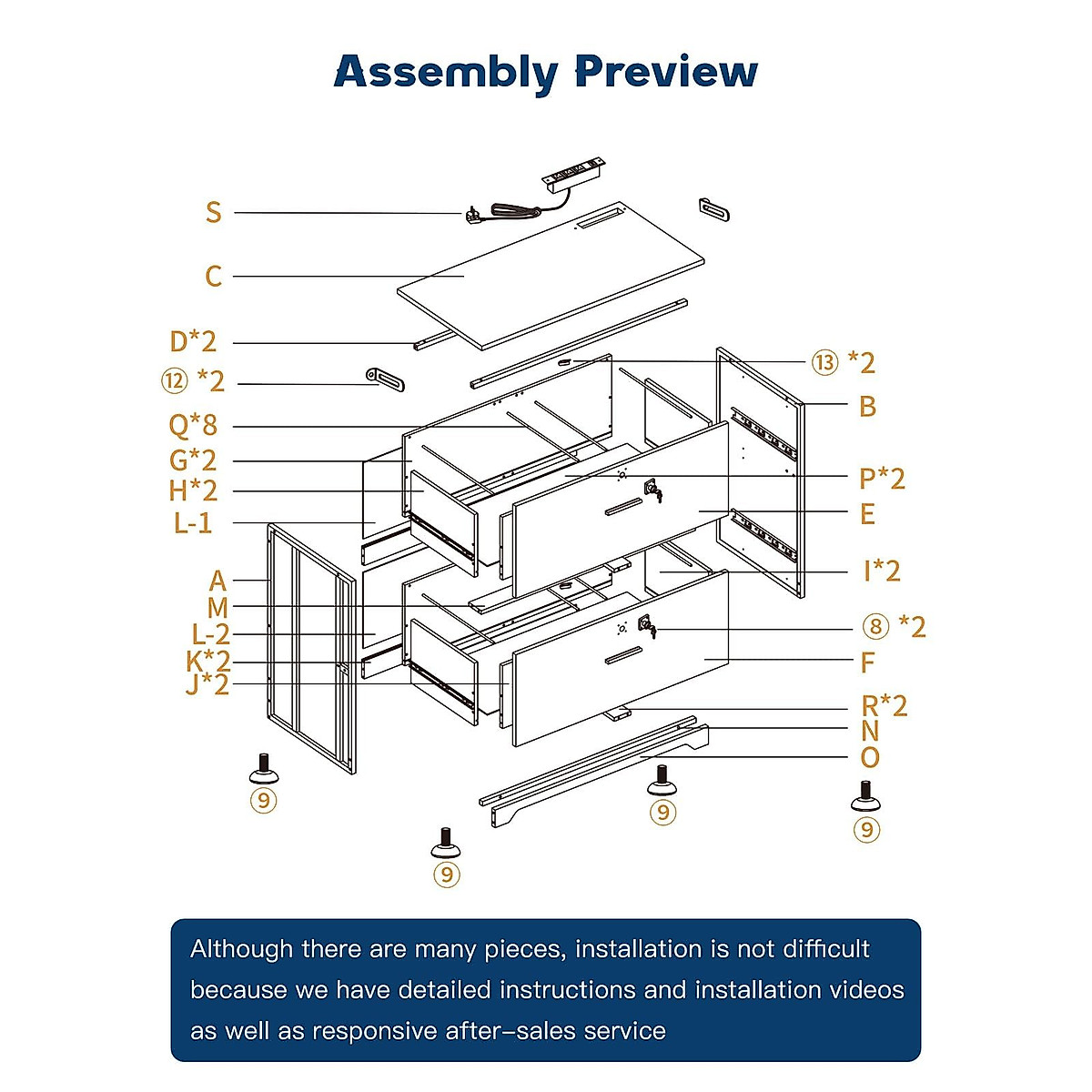 AODK File Cabinet with Charging Station Filing Cabinet for Home Office, Large File Cabinets with Lock, Office Storage Cabinet 2 Drawer for Legal/Letter/A4 File, White