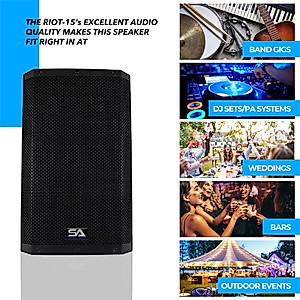 Seismic Audio Speakers Riot-15, Pair of Powered 1000 Watt PA/DJ Speaker with Bluetooth, 15 Inch Speaker, DSP, Built in Mixer & Class D Amplifier