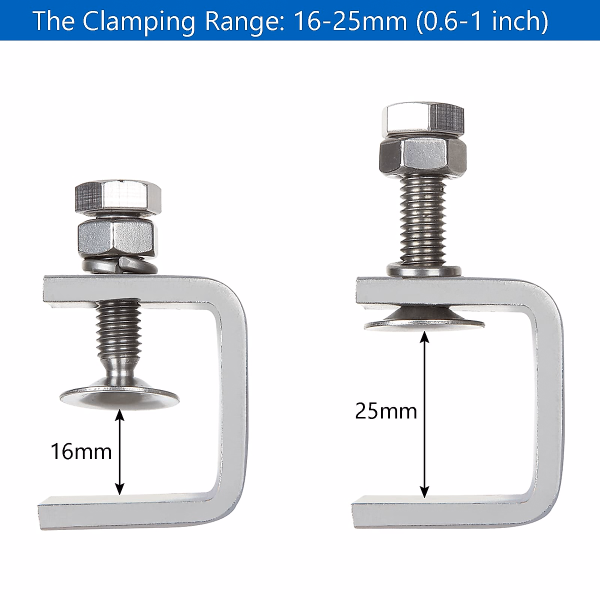 FVIEXE Small C Clamps, Heavy Duty C-Clamp 304 Stainless Steel with Stable Wide Jaw Opening & I Beam Design, Mini 1 Inch C Clamp, Desk Woodworking Clamp Tiger Clamp, Clamping Range 16-25mm