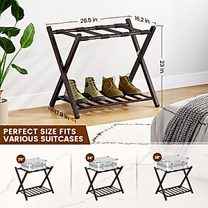 Folding Luggage Rack for Guest Room, Foldable Luggage Suitcase Stand with Unique Magnetic Locking ＆ Steel Shelf, Per Tier Hold up to 150 lb, Luggage Holders for Guest Room Bedroom Hotel, Brown, 1 Pack