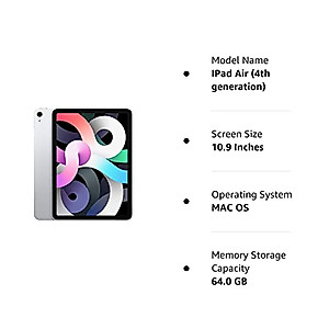 Apple iPad Air (10.9-inch, Wi-Fi, 64GB) - Silver (Latest Model, 4th Generation) (Renewed)