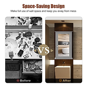 hysache Bathroom Medicine Cabinet, Wall Mount Mirrored Storage Cabinet w/Single Mirrored Door & Adjustable Shelf, Multipurpose Wooden Organizer for Hallway Living Room Bed, 13.5" L x 6" W (Gray)