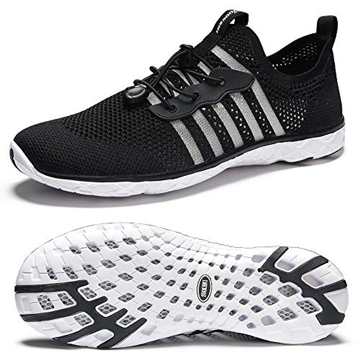 SUOKENI Women's Quick Drying Slip On Water Shoes for Beach or Water Sports Blackwhite,Size:US 7/EU 38