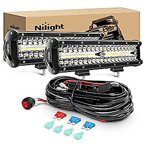 Nilight LED Light Bar 2Pcs 12 Inch 300W Triple Row Flood Spot Combo 30000LM Driving Led Off Road Lights with Off Road Wiring Harness Kit -2 Leads for Trucks ATV UTV SUV, 2 Years Warranty