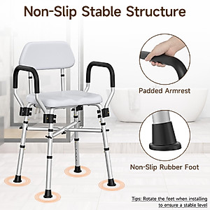 WAYES Padded Shower Chair with Arms and Back - Bariatric Shower Chair, Up to 500 Lbs, Heavy-Duty, Adjustable