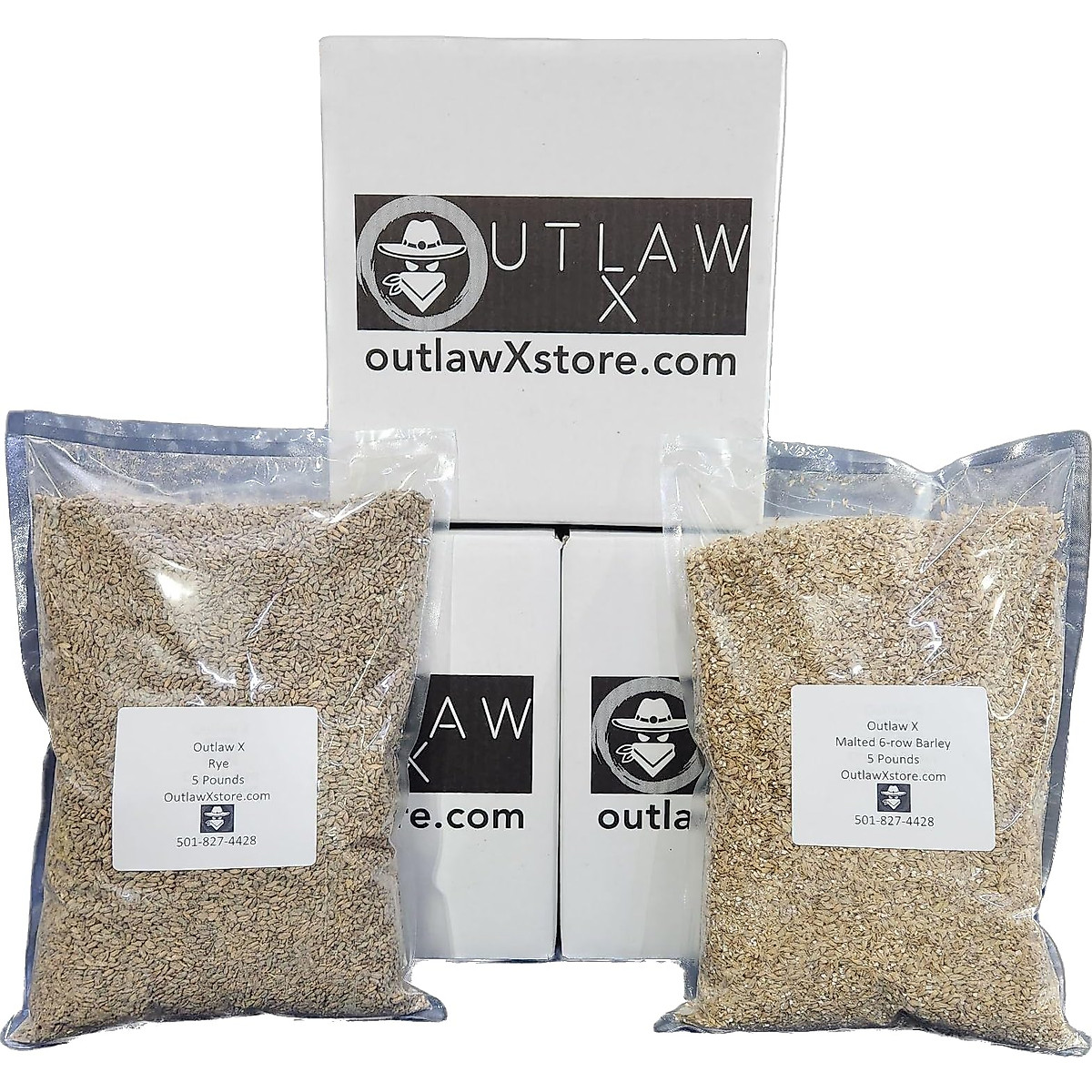 Outlaw X 5lb 6-Row Barley and 5lb Rye Malt for Bourbon, Whiskey, Moonshine Mash Ingredients