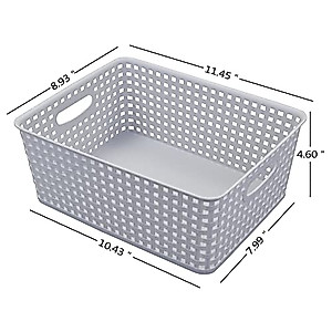 Doryh 4 Packs Plastic Weave Storage Basket Bin, Grey, 6.5 Quart