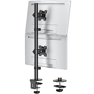 MOUNTUP Dual Monitor Stand, Vertical Monitor Mount for 2 Max 32 inch Stack Screen Monitors, Height Adjustable, Swivel, Tilt Monitor Desk Mount with C Clamp Grommet Base, MU3004