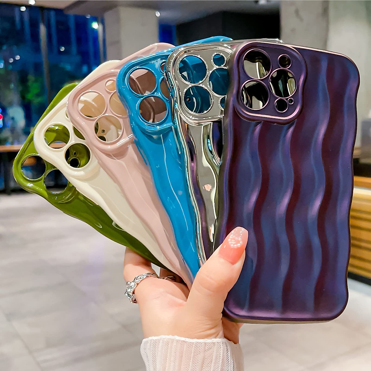 HYUEKOKO Water Ripple Pattern Case for iPhone 13 Pro Max Soft TPU Shockproof Camera Protective Back Cover for Women Girl Curly Wave Frame Phone Case for iPhone 13 Pro Max 6.7 Inch White