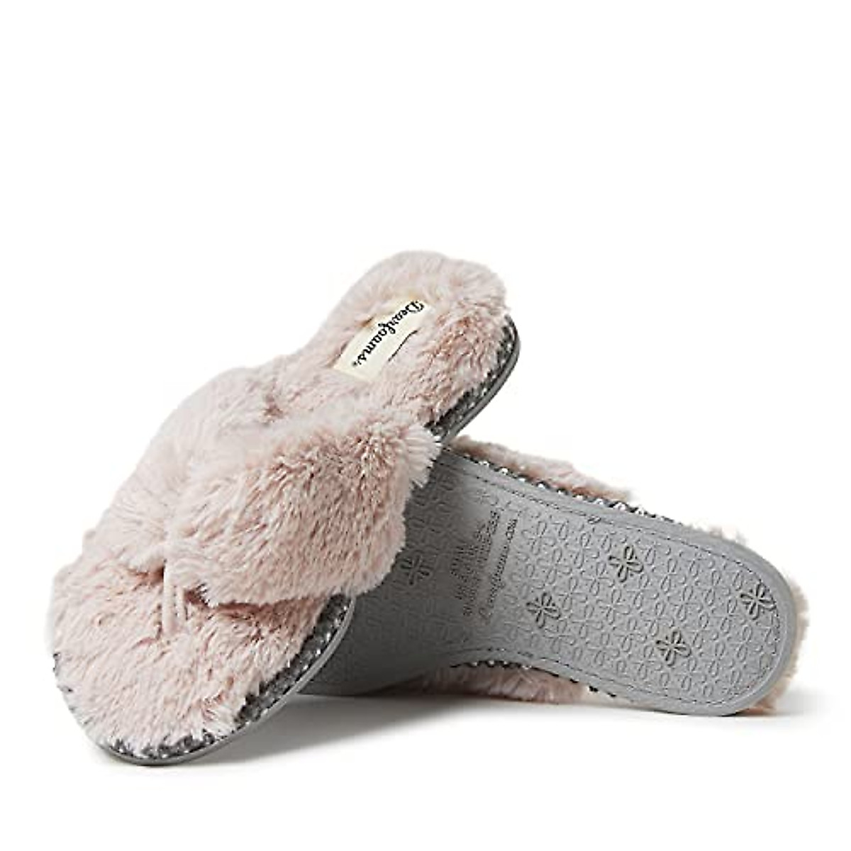 Dearfoams womens Marie Furry Thong Slipper, Dusty Pink, Large US