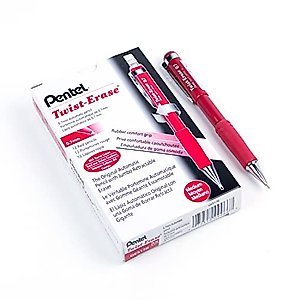 Pentel Twist-Erase III Mechanical Pencil, 0.7mm, Red Barrel, 12 Count(QE517B)
