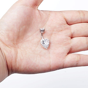 Sllaiss 925 Sterling Silver Heart Belly Button Rings for Women Men CZ Love Navel Barbell Studs Piercing Screw Navel Bars Body Piercing Jewelry 14G