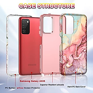 Btscase for Samsung Galaxy A03S Case, Marble Pattern 3 in 1 Heavy Duty Shockproof Full Body Rugged Hard PC+Soft Silicone Drop Protective Women Girl Cover for Samsung Galaxy A03S, Rose Gold