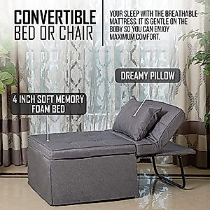 CÖMFY Ottoman Bed | Soft Memory Foam Sofa Bed | Convertible Chair 4 in 1 Perfect for Small Spaces | Sleeper Chair Bed with Large Pockets and Pillow Included | Added Memory Foam (Medium)